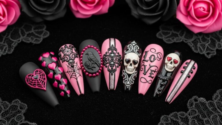 12 Gothic Black and Pink Valentine Nail Art Ideas - Home Experts